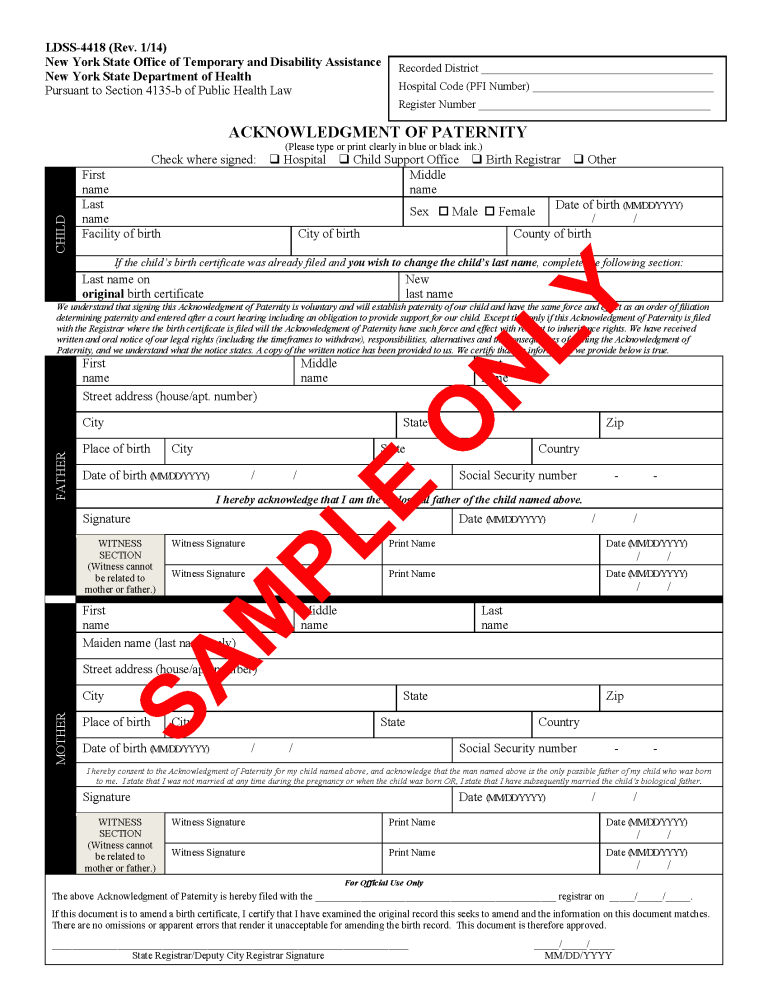 Free Acknowledgment of Paternity