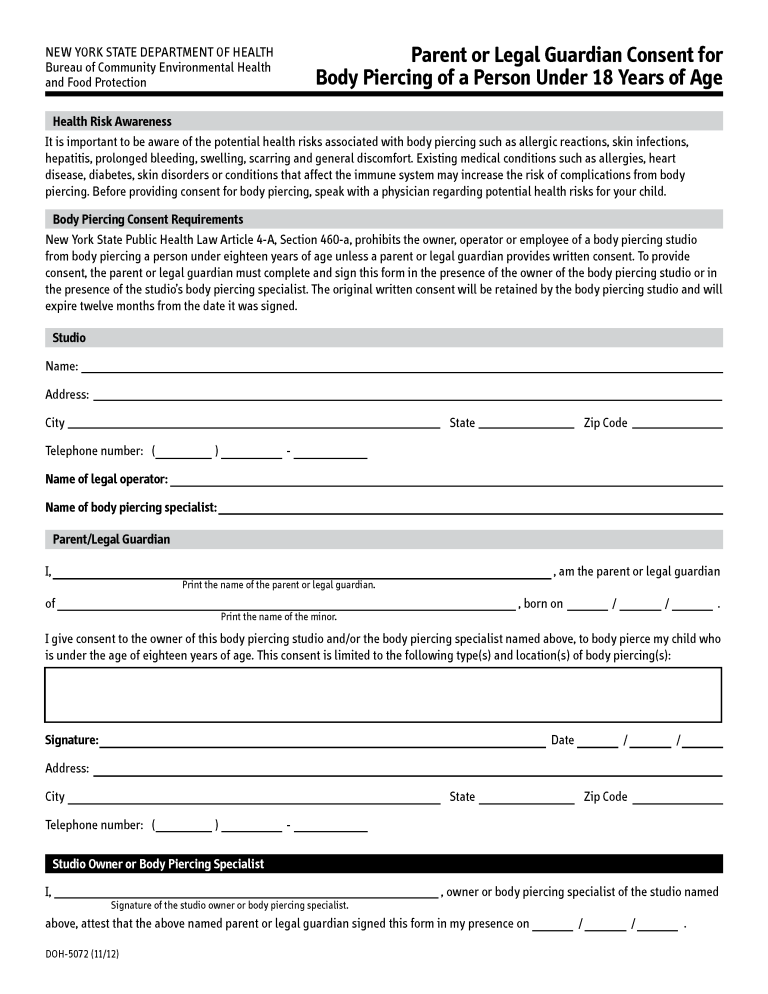 Free Minor Piercing Consent Form | PDF | Word