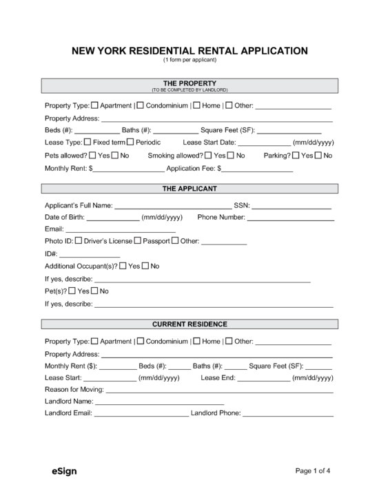Free New York Rental Application Form | PDF | Word