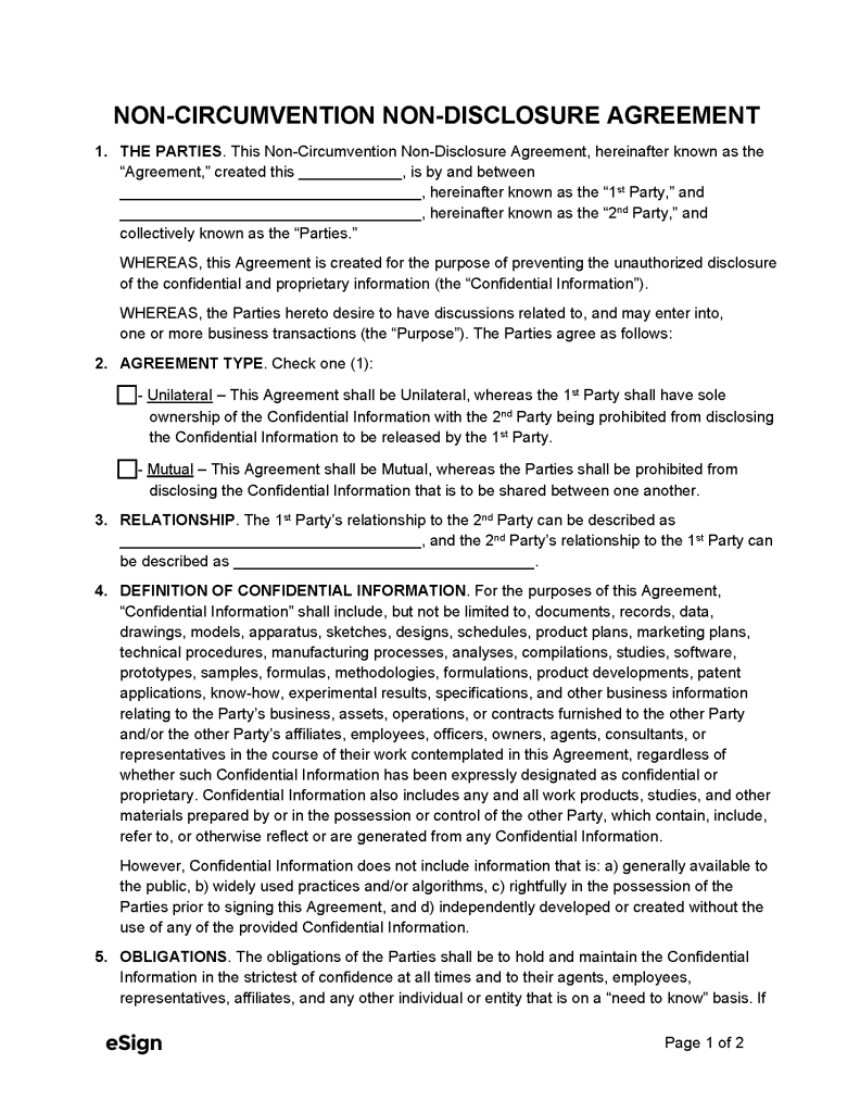 Free Non-Circumvention Non-Disclosure Agreement (NDA) | PDF | Word