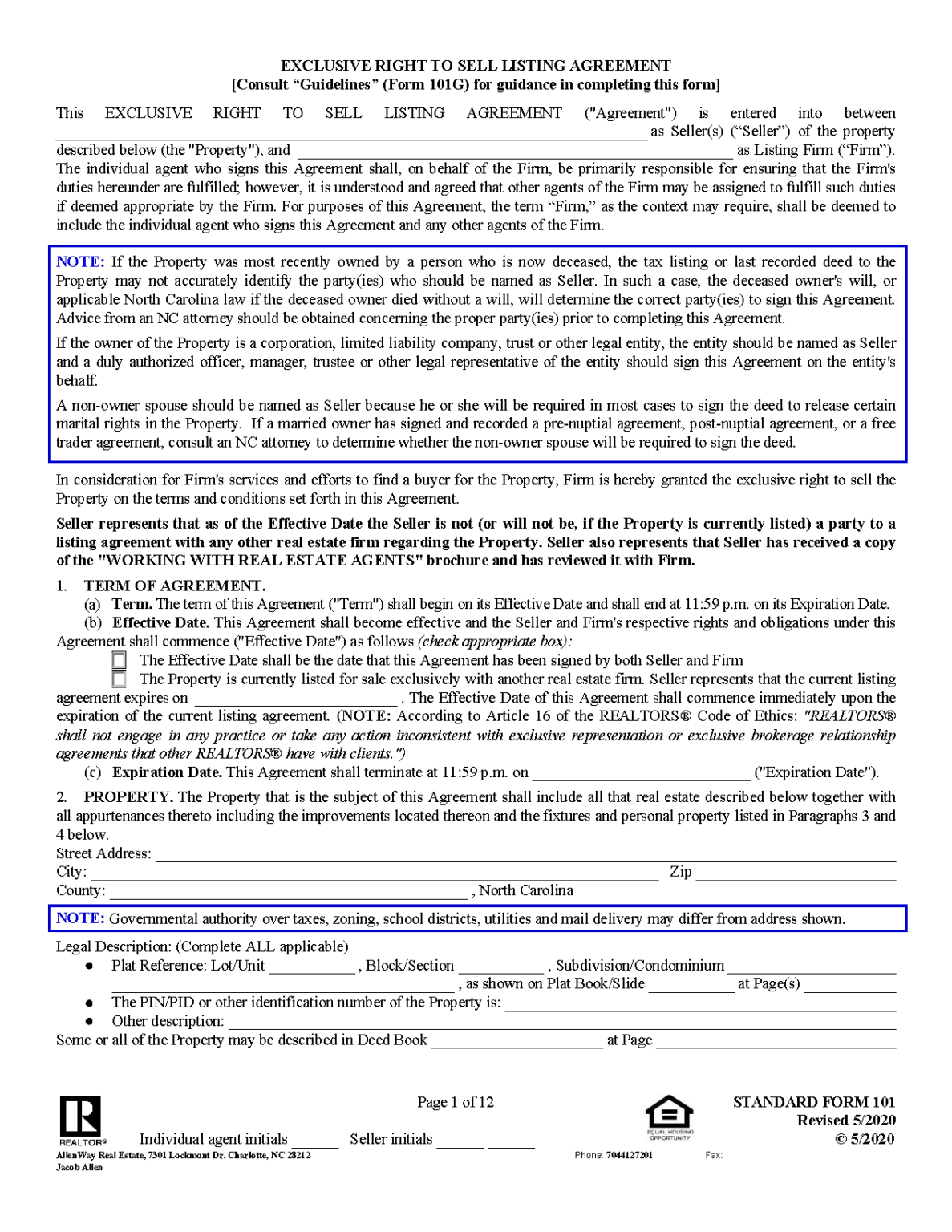 Free North Carolina Real Estate Listing Agreement | PDF | Word