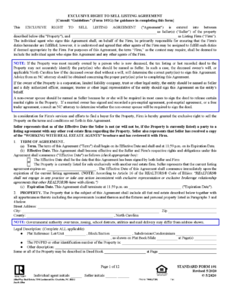 Free North Carolina Real Estate Listing Agreement - PDF | Word