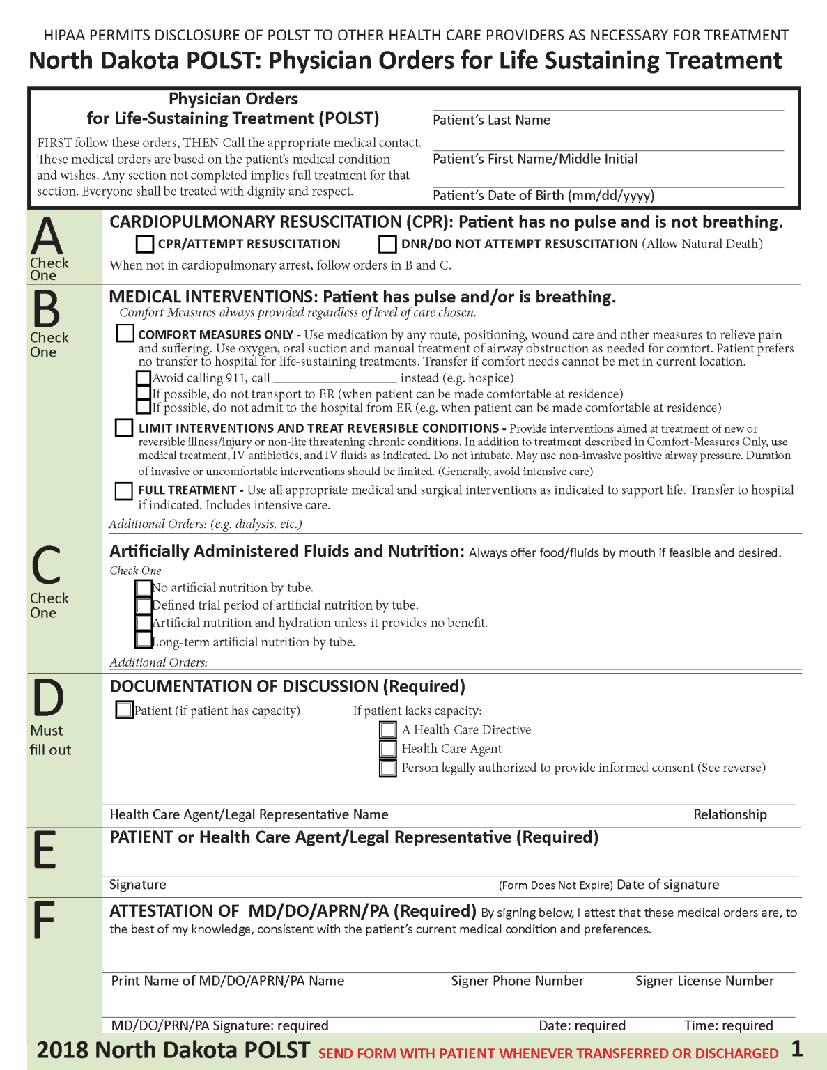 Free North Dakota Do Not Resuscitate (DNR) Form | PDF
