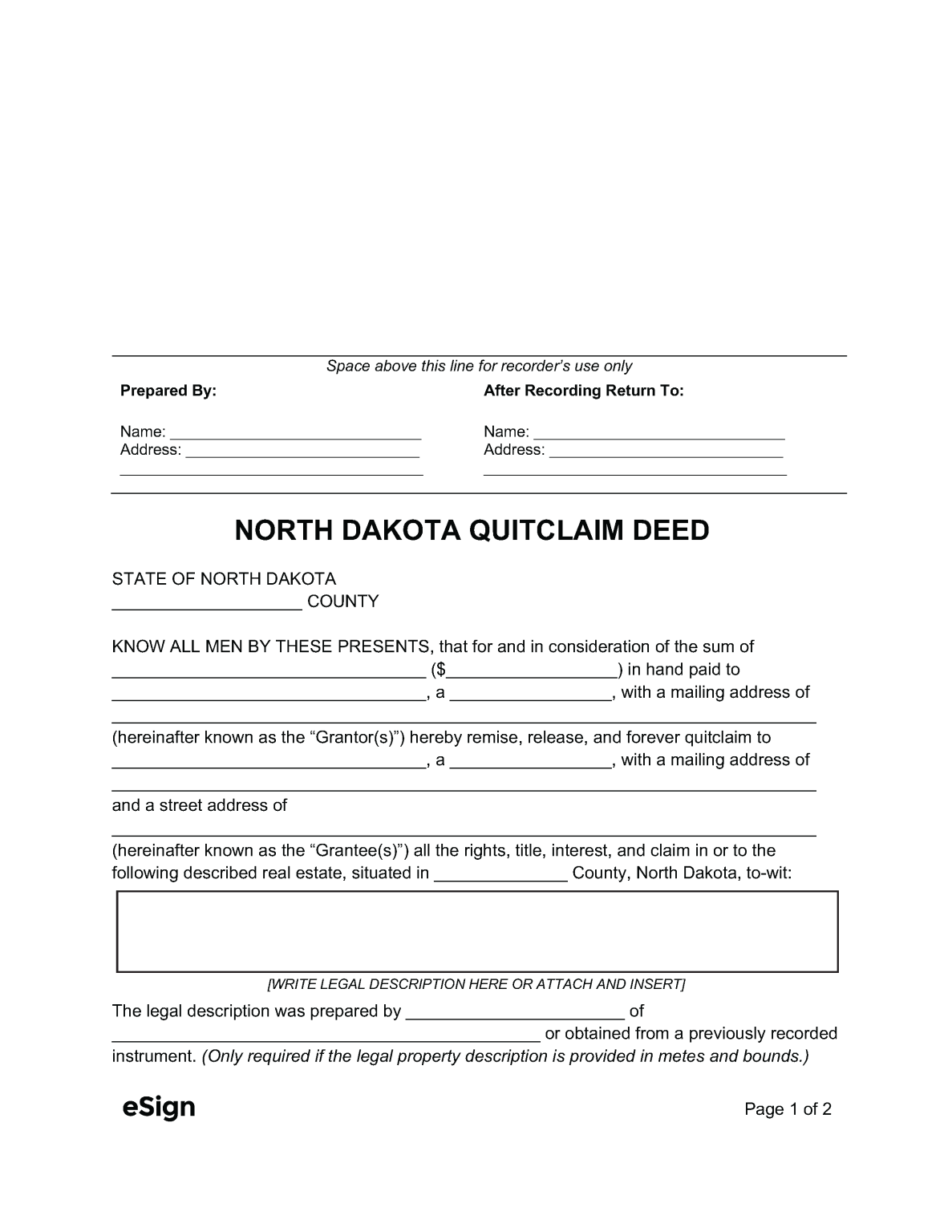 Free North Dakota Quitclaim Deed Form | PDF | Word
