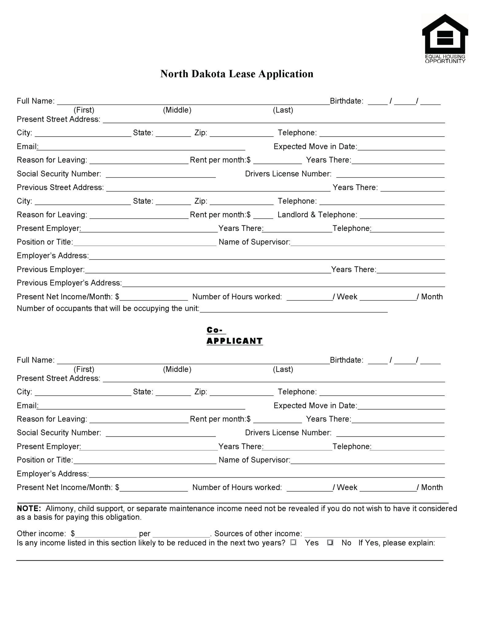 Free North Dakota Rental Application | PDF | Word