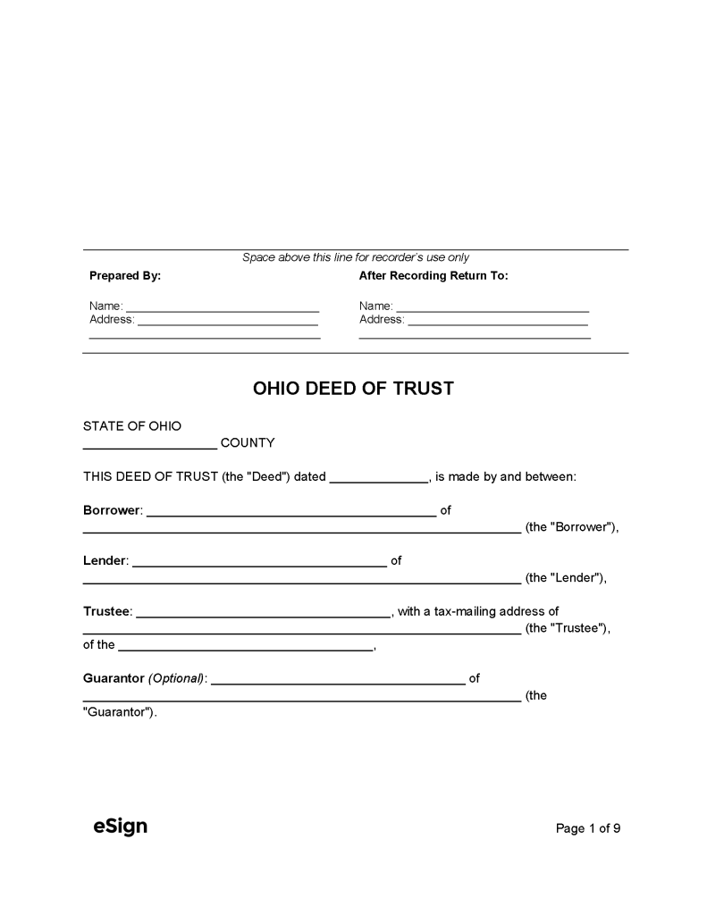 Free Ohio Deed of Trust Form | PDF | Word