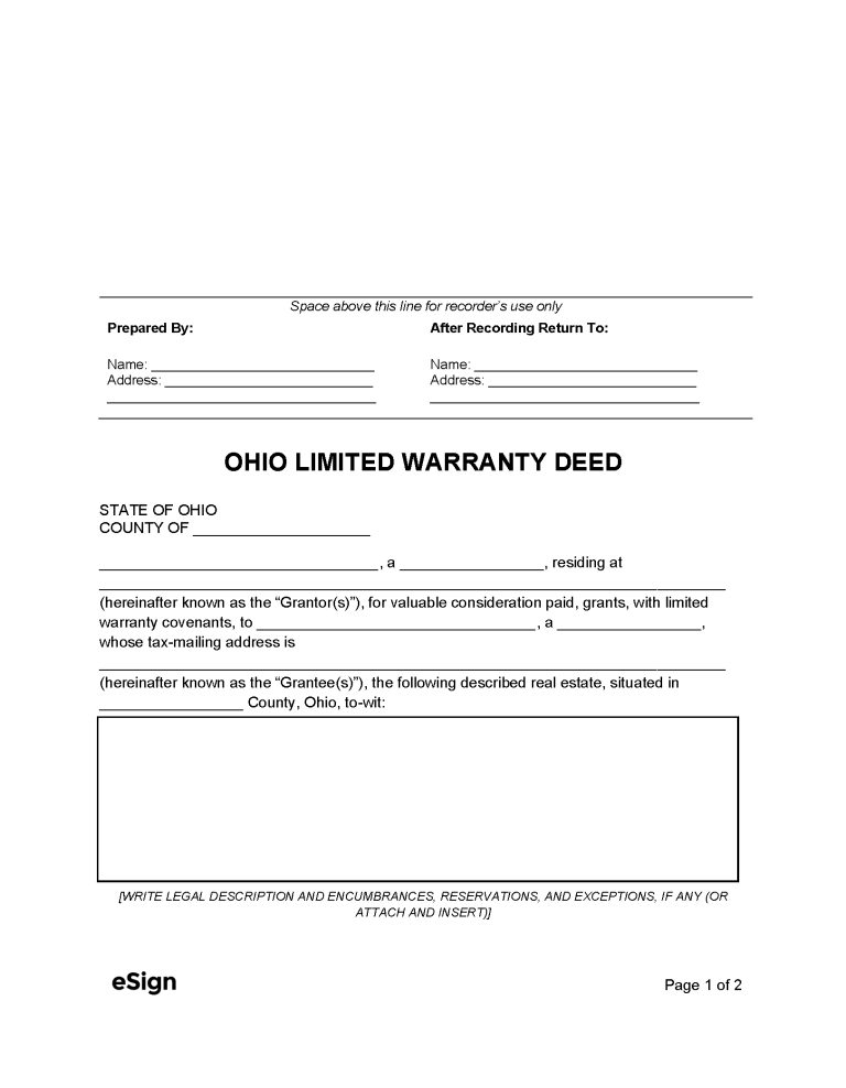 Free Ohio Limited (Special) Warranty Deed Form | PDF | Word
