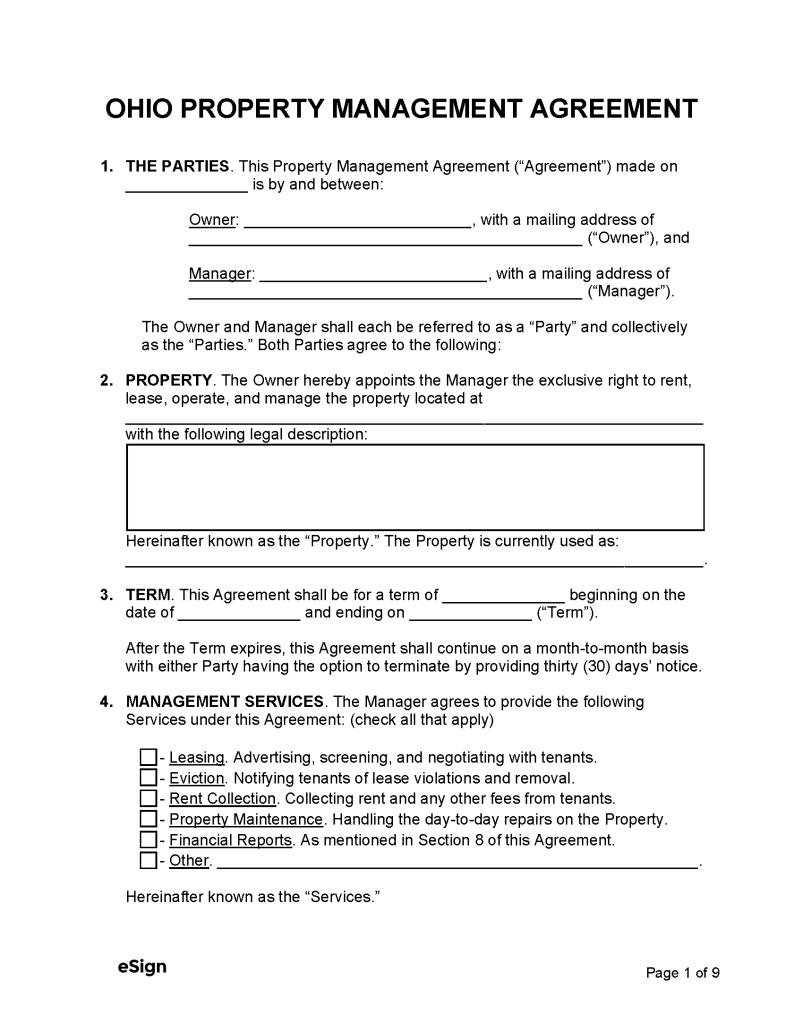 Free Ohio Property Management Agreement | PDF | Word