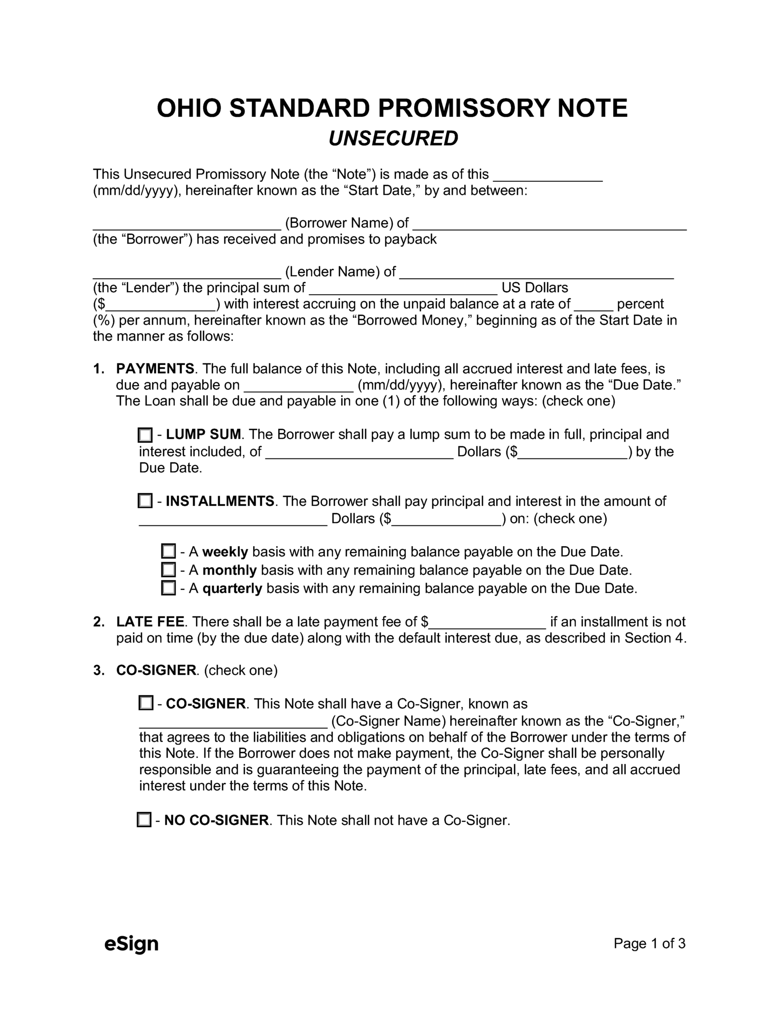 Free Ohio Promissory Note Template PDF Word