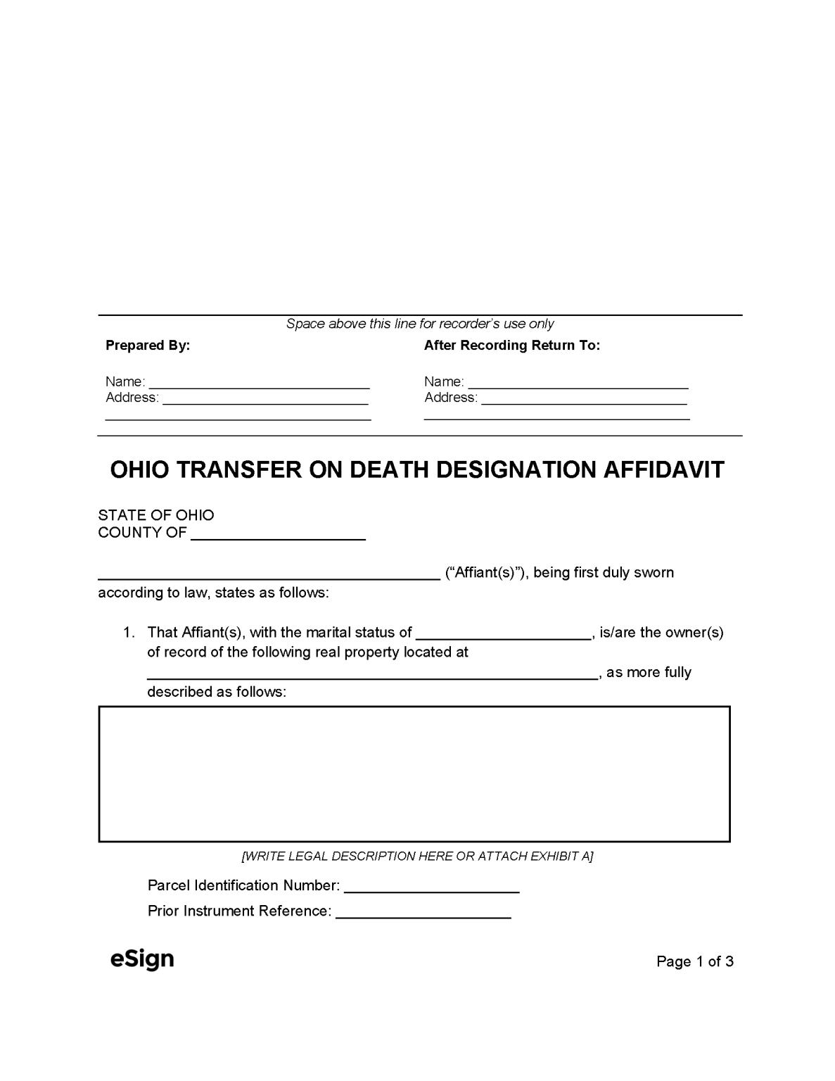 Free Ohio Transfer on Death Affidavit Form | PDF | Word