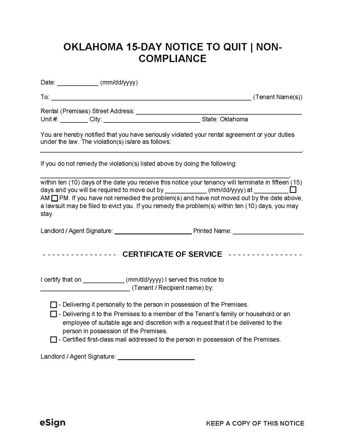 Free Oklahoma Eviction Notice Templates (5) | PDF | Word