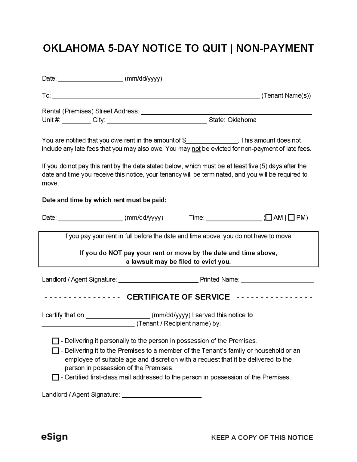 Free Oklahoma Eviction Notice Templates Laws PDF Word