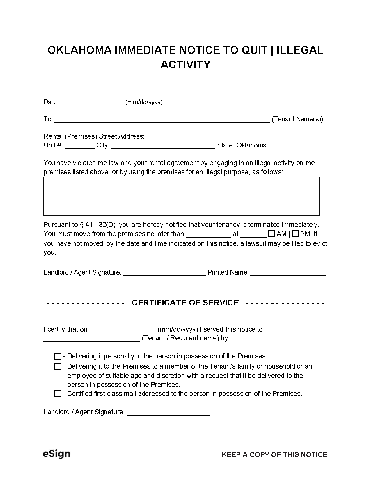 Free Oklahoma Eviction Notice Templates Laws PDF Word