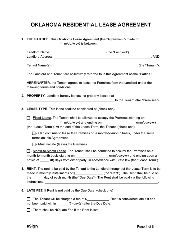 Free Oklahoma Rental Lease Agreement Templates (6) | PDF | Word