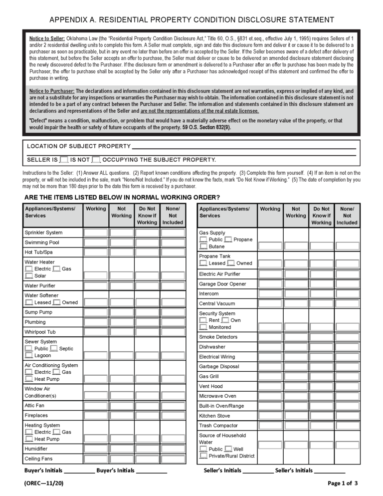 Free Oklahoma Property Disclosure Statement | PDF