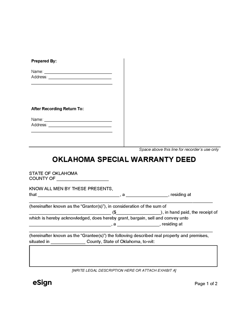 Free Oklahoma General Warranty Deed Form | PDF | Word