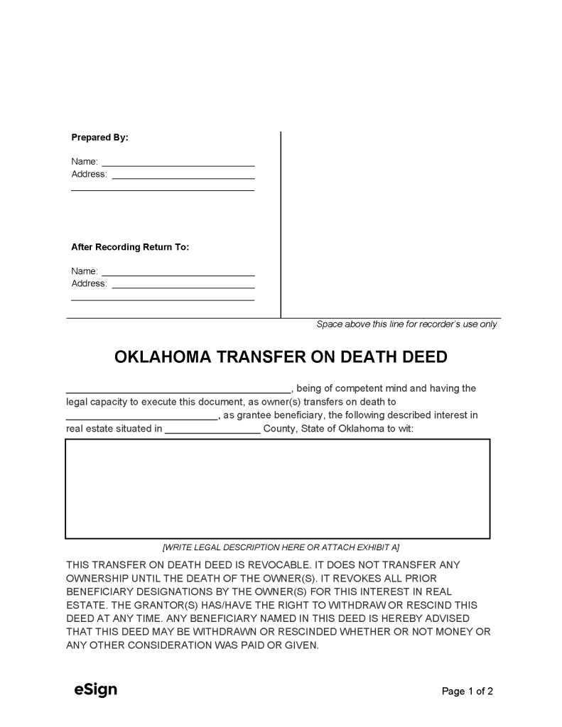 Free Oklahoma Transfer on Death Deed Form | PDF | Word