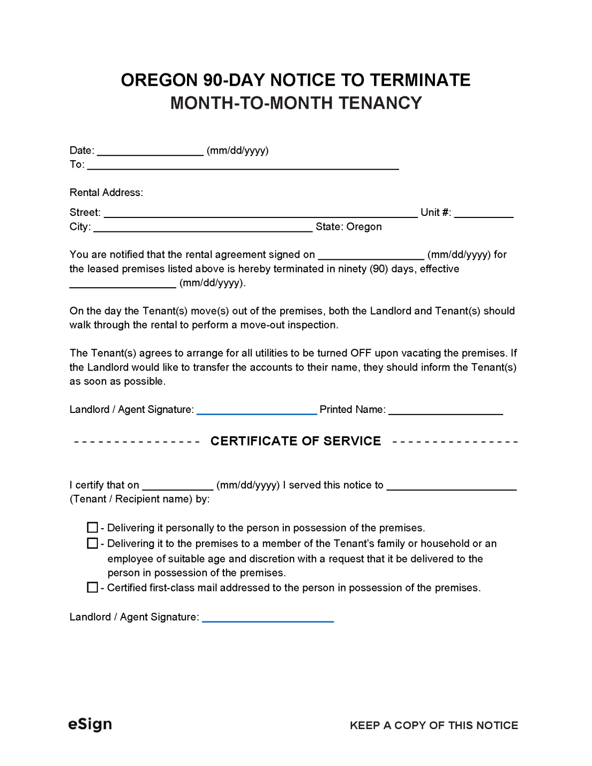 Free Oregon 90-Day Notice to Quit | Lease Termination Letter | PDF | Word