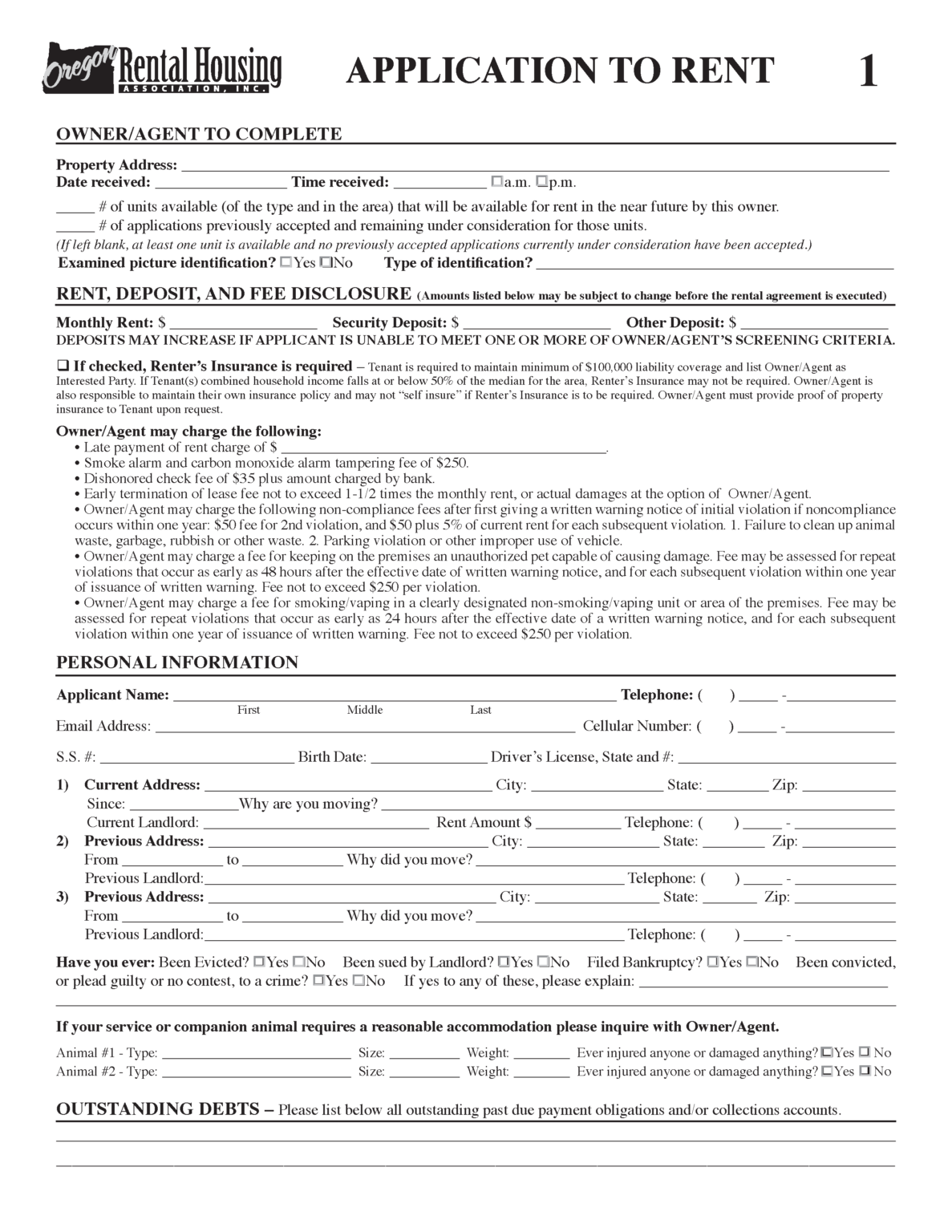 Free Oregon Rental Application | PDF | Word
