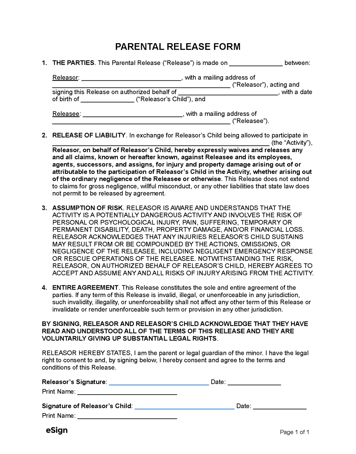 Free Parental Release (Consent) Form | PDF | Word
