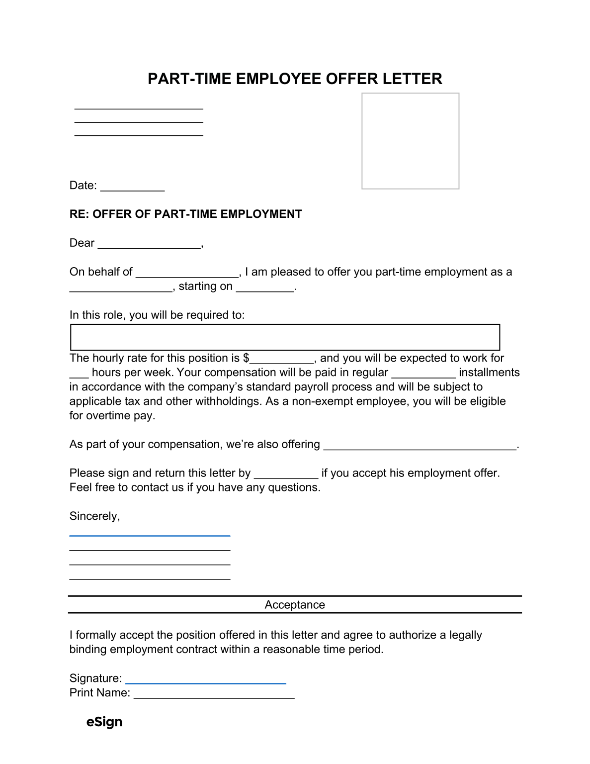 Free Part-Time Employee Offer Letter | PDF | Word