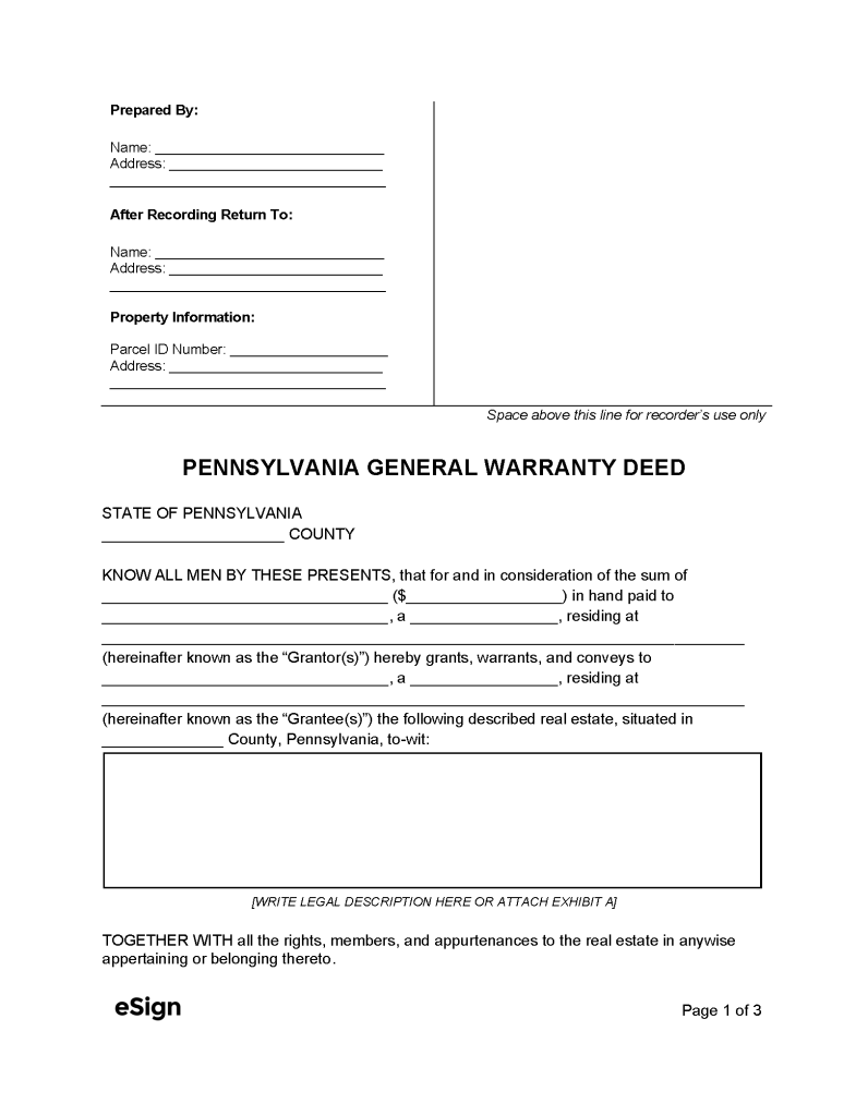 Free Pennsylvania General Warranty Deed Form | PDF | Word