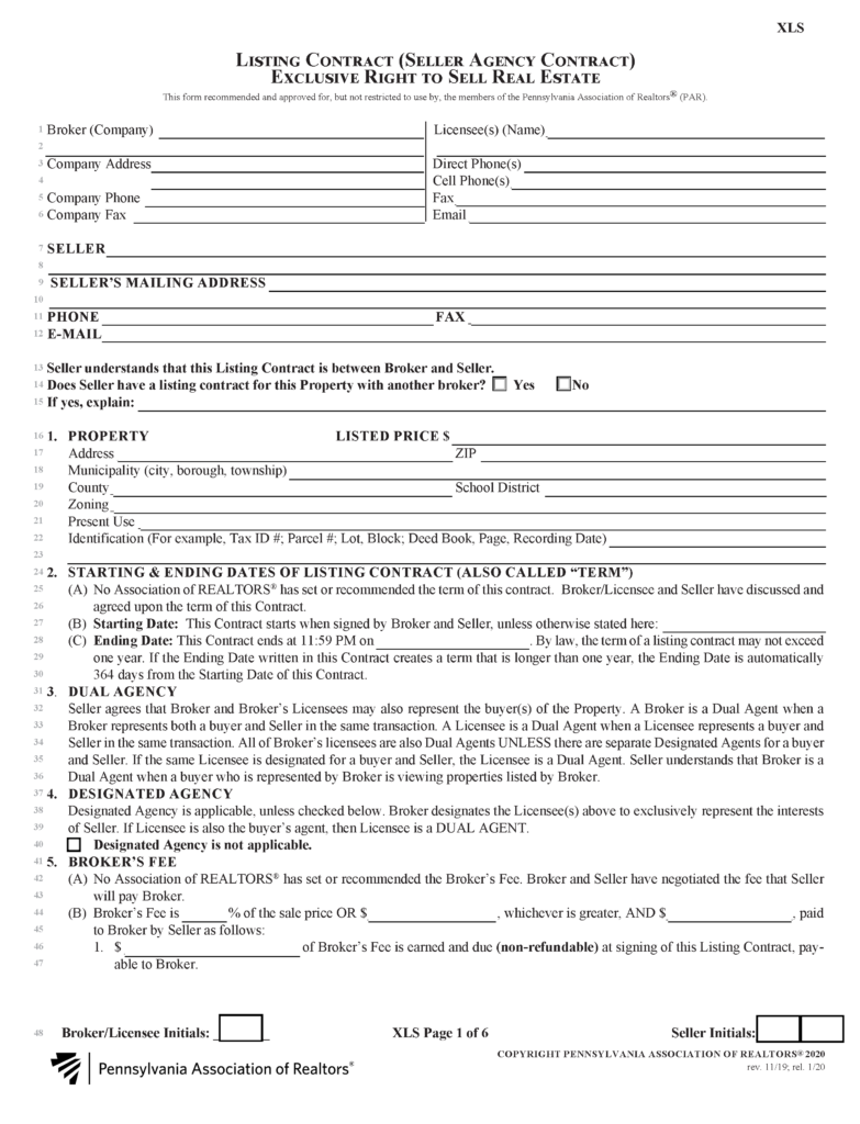 Free Pennsylvania Real Estate Listing Agreement | PDF | Word