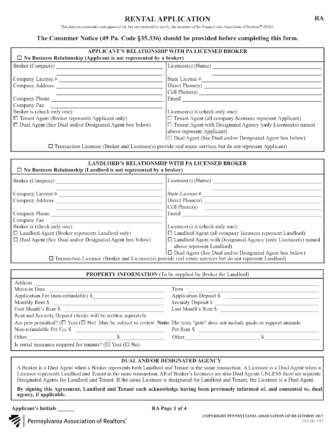 Free Pennsylvania Rental Application Form Template | PDF | Word