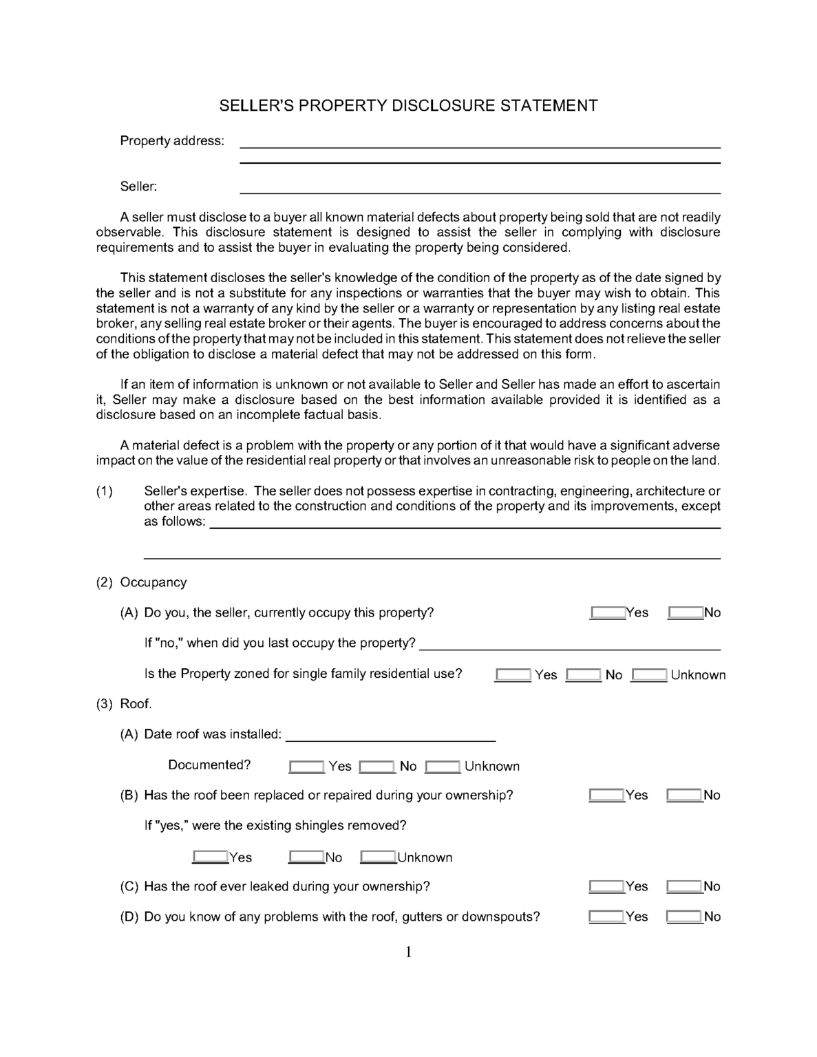 Free Pennsylvania Property Disclosure Statement | PDF