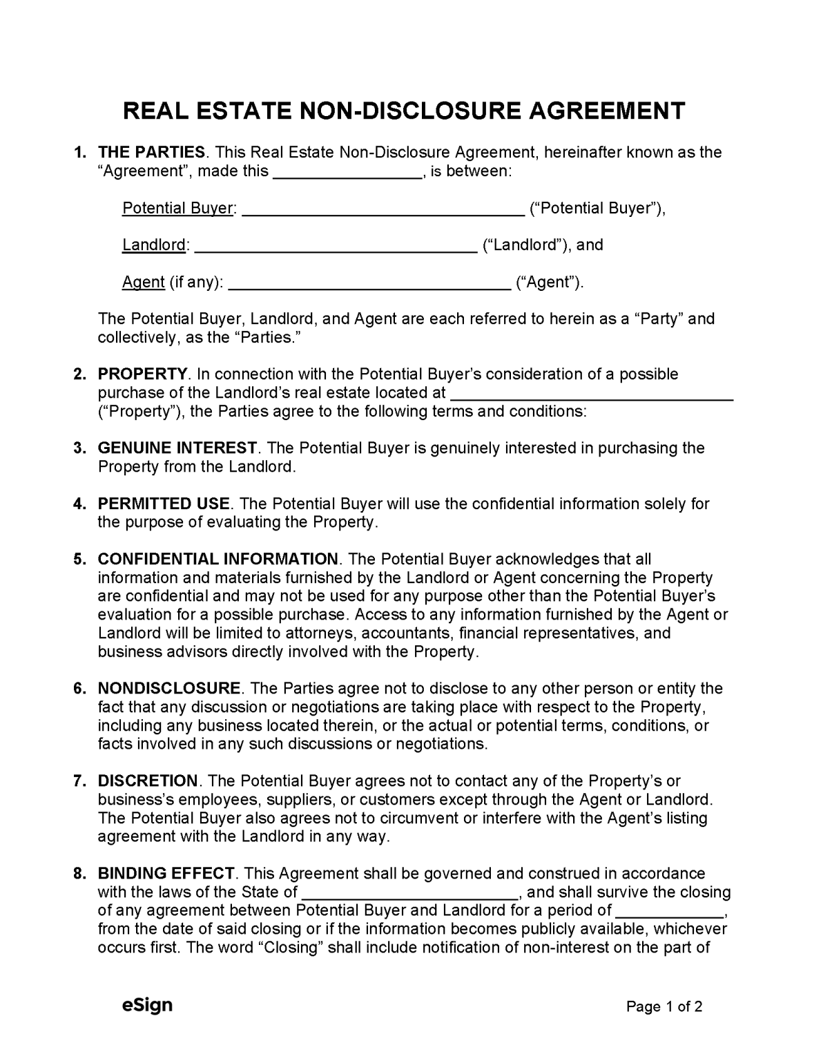 Free Real Estate Non-Disclosure Agreement (NDA) | PDF | Word