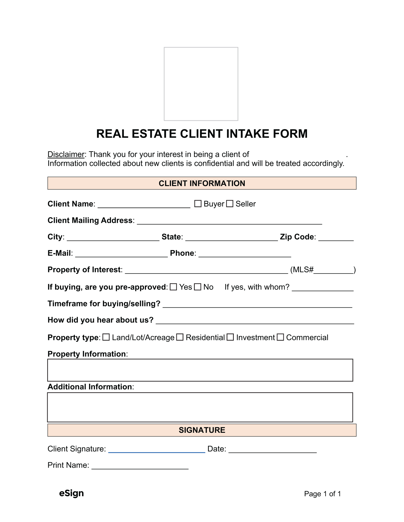 Free Real Estate Client Intake Form (3) | PDF | Word