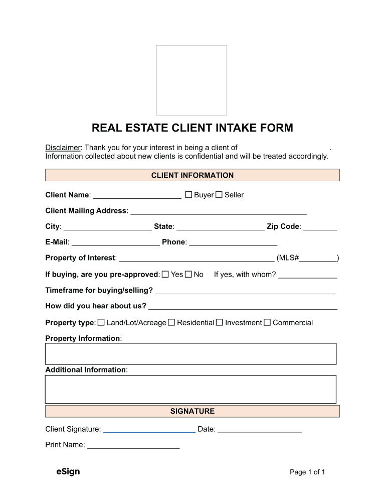 Free Real Estate Buyer Intake Form | PDF | Word