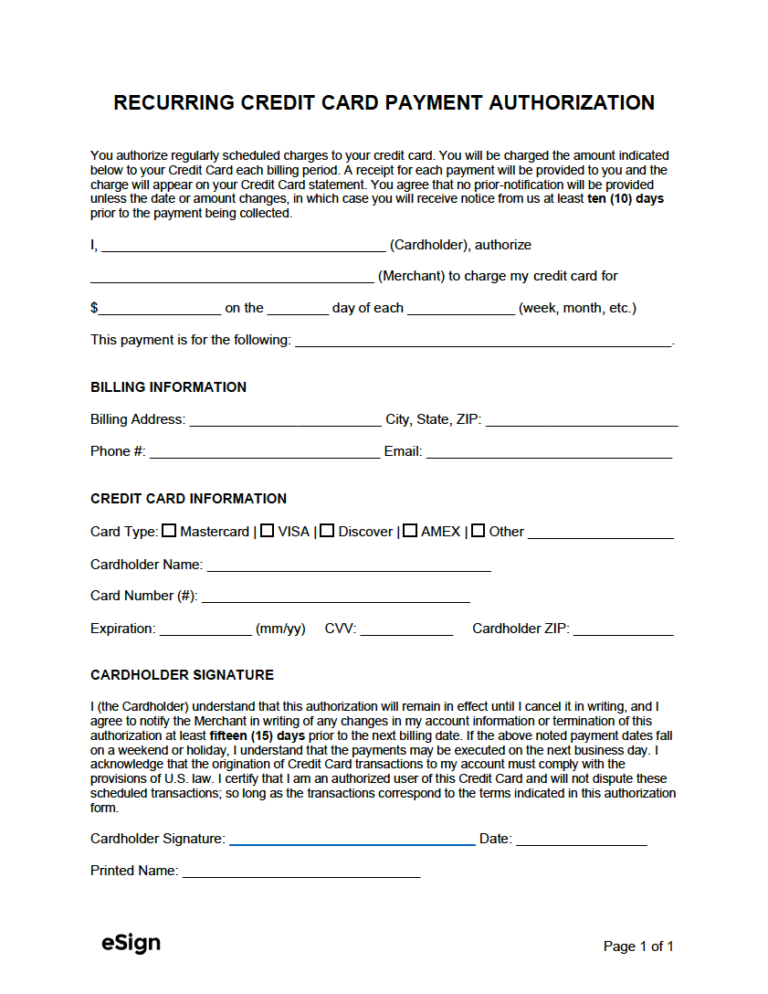 Free Recurring Credit Card Payment Authorization Form | PDF | Word Free Recurring Credit Card Payment Authorization Form | PDF | Word
