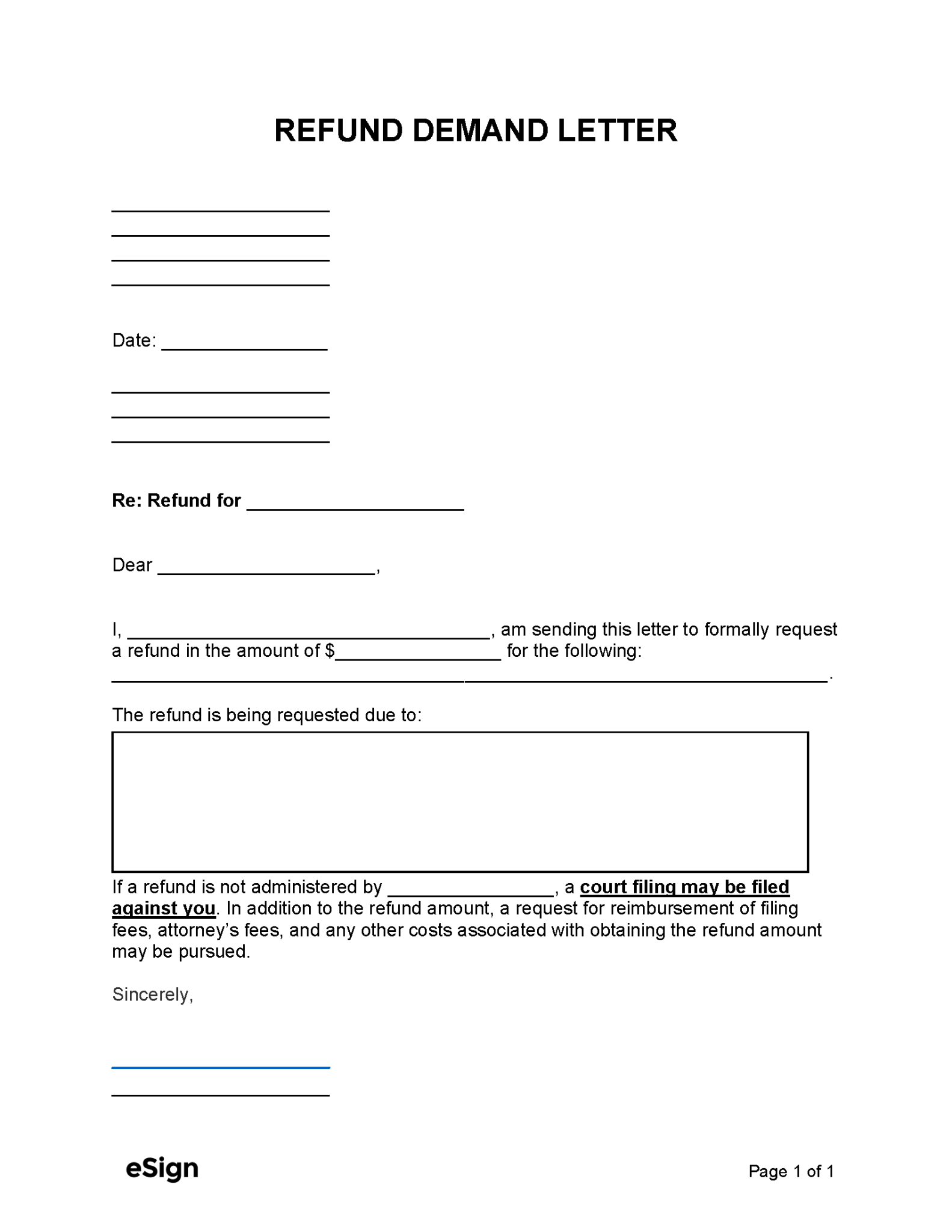 Free Refund Demand Letter Template | PDF | Word
