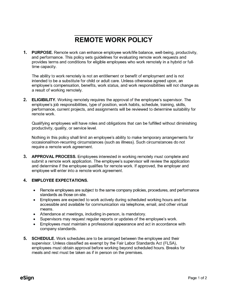 Free Remote Work Policy | PDF | Word