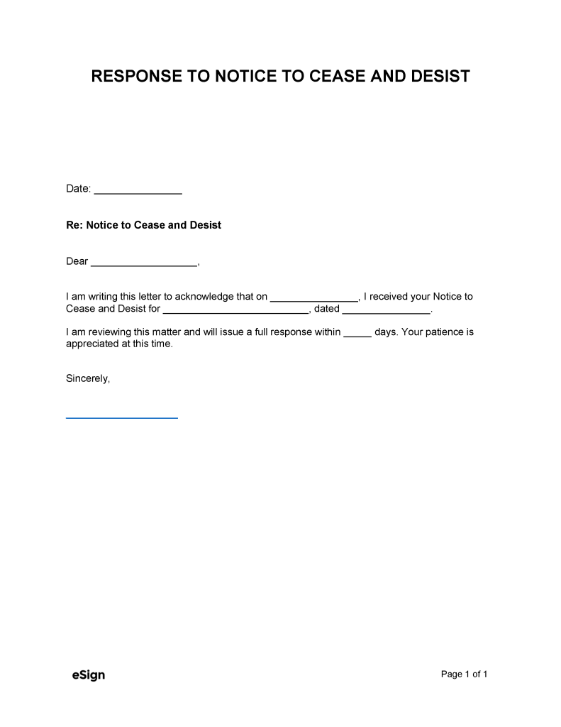 Free Response to Cease and Desist Letter | PDF | Word Free Response to Cease and Desist Letter | PDF | Word