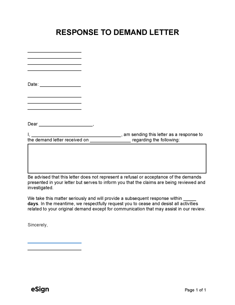 Free Response to Demand Letter Template | PDF | Word