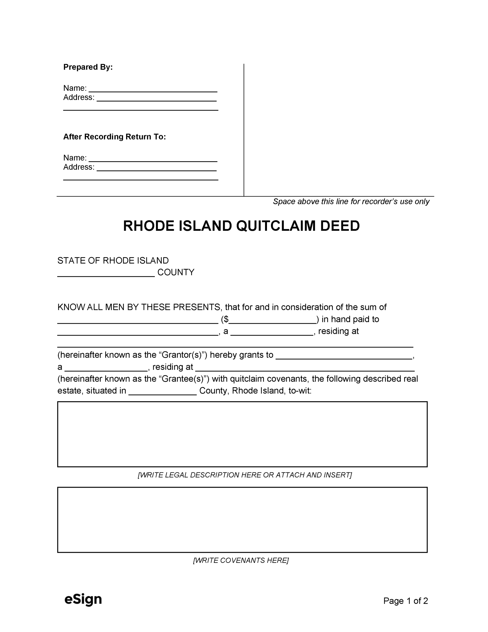 Free Rhode Island Quitclaim Deed Form | PDF | Word