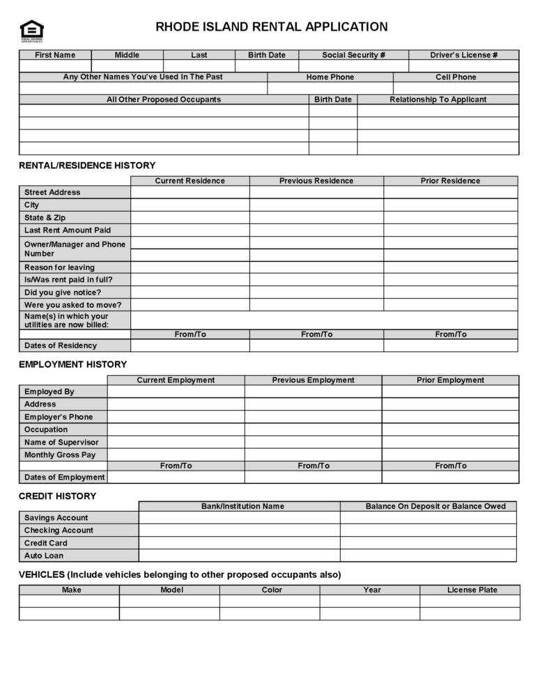 Free Rhode Island Rental Application Form Template | PDF | Word