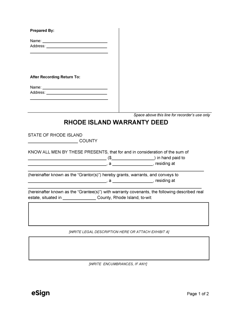 Free Rhode Island General Warranty Deed Form | PDF | Word