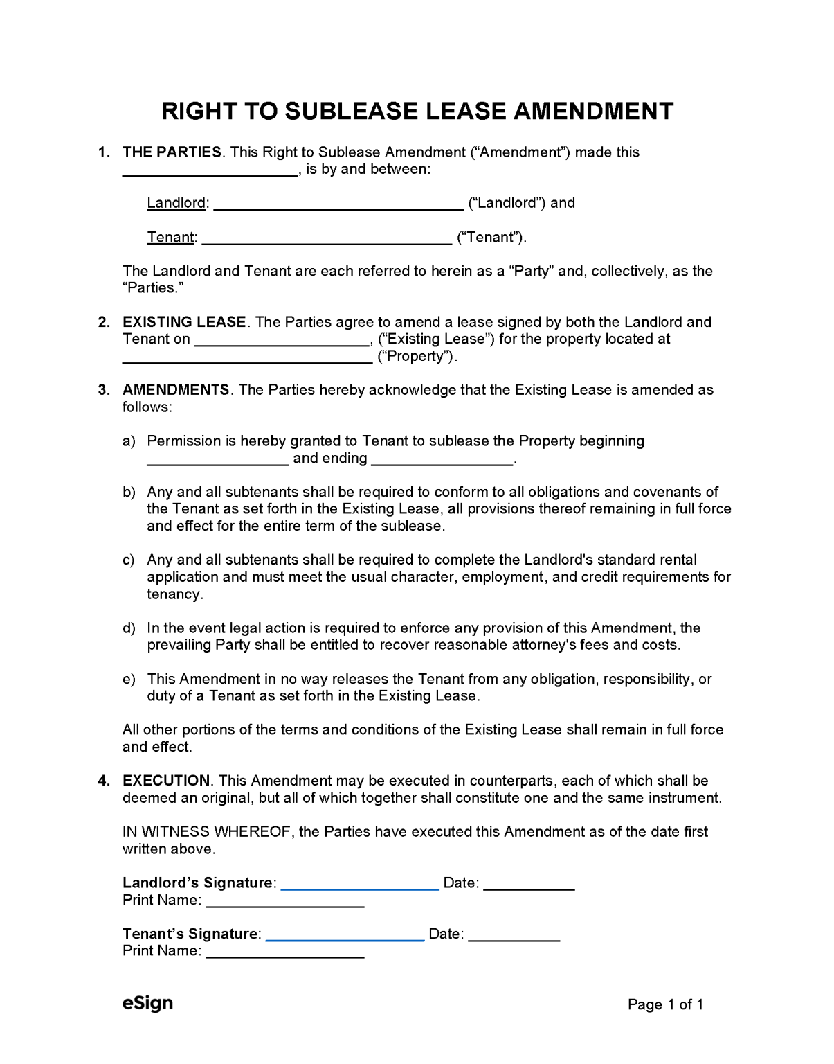 Free Right to Sublease Lease Amendment Form | PDF | Word