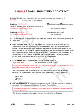 Free At-Will Employment Contract | PDF | Word