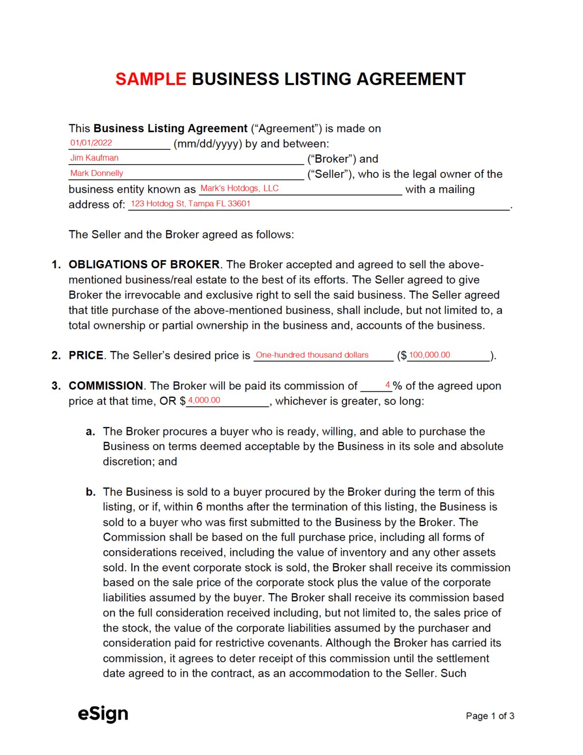 Free Business Listing Agreement | PDF | Word