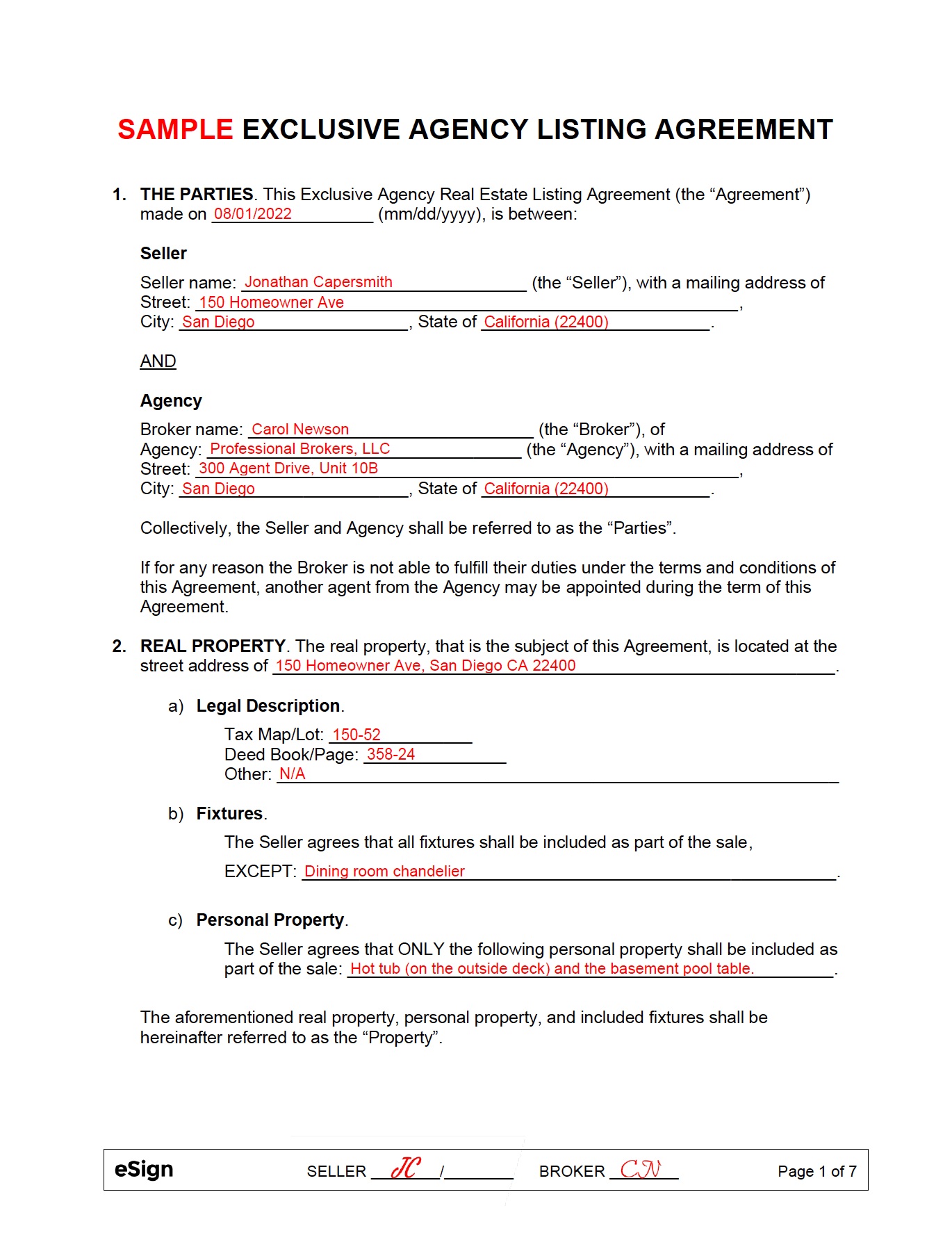 Free Exclusive Agency Listing Agreement | PDF | Word