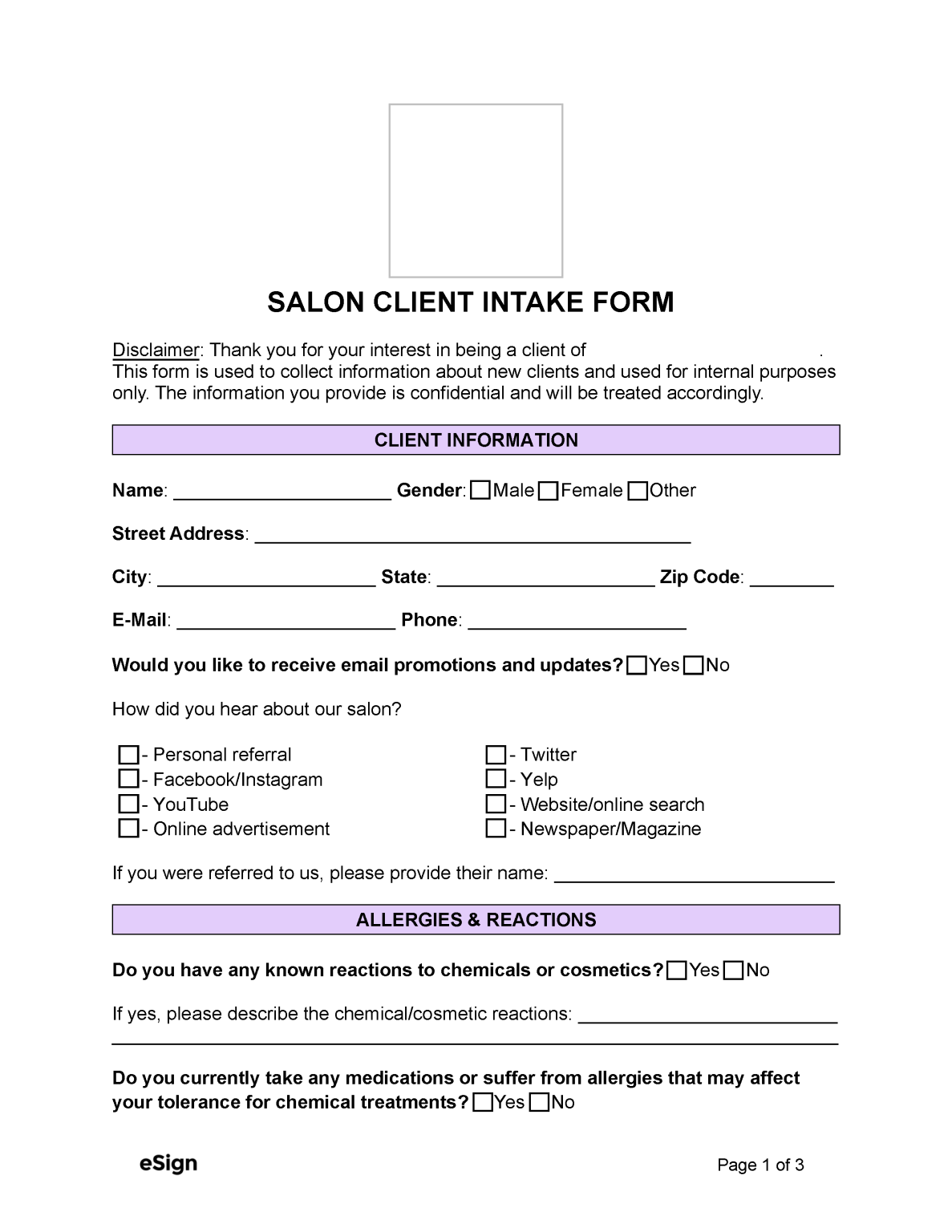 Free Esthetician (Facial) Client Intake Form | PDF | Word