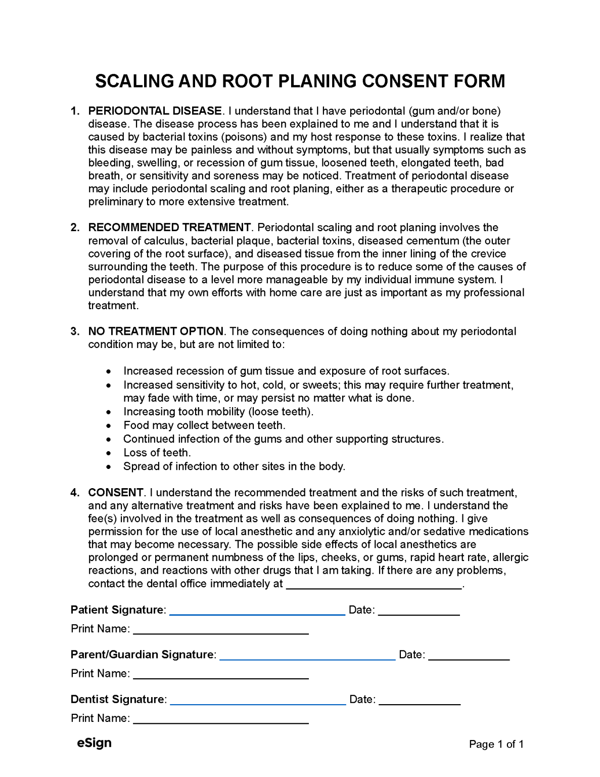 Free Scaling and Root Planing Consent Form | PDF | Word