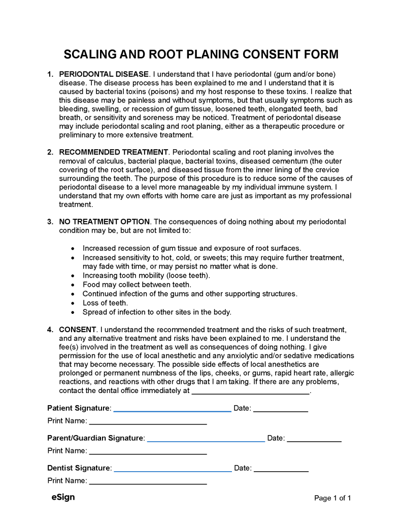 Free Scaling and Root Planing Consent Form | PDF | Word