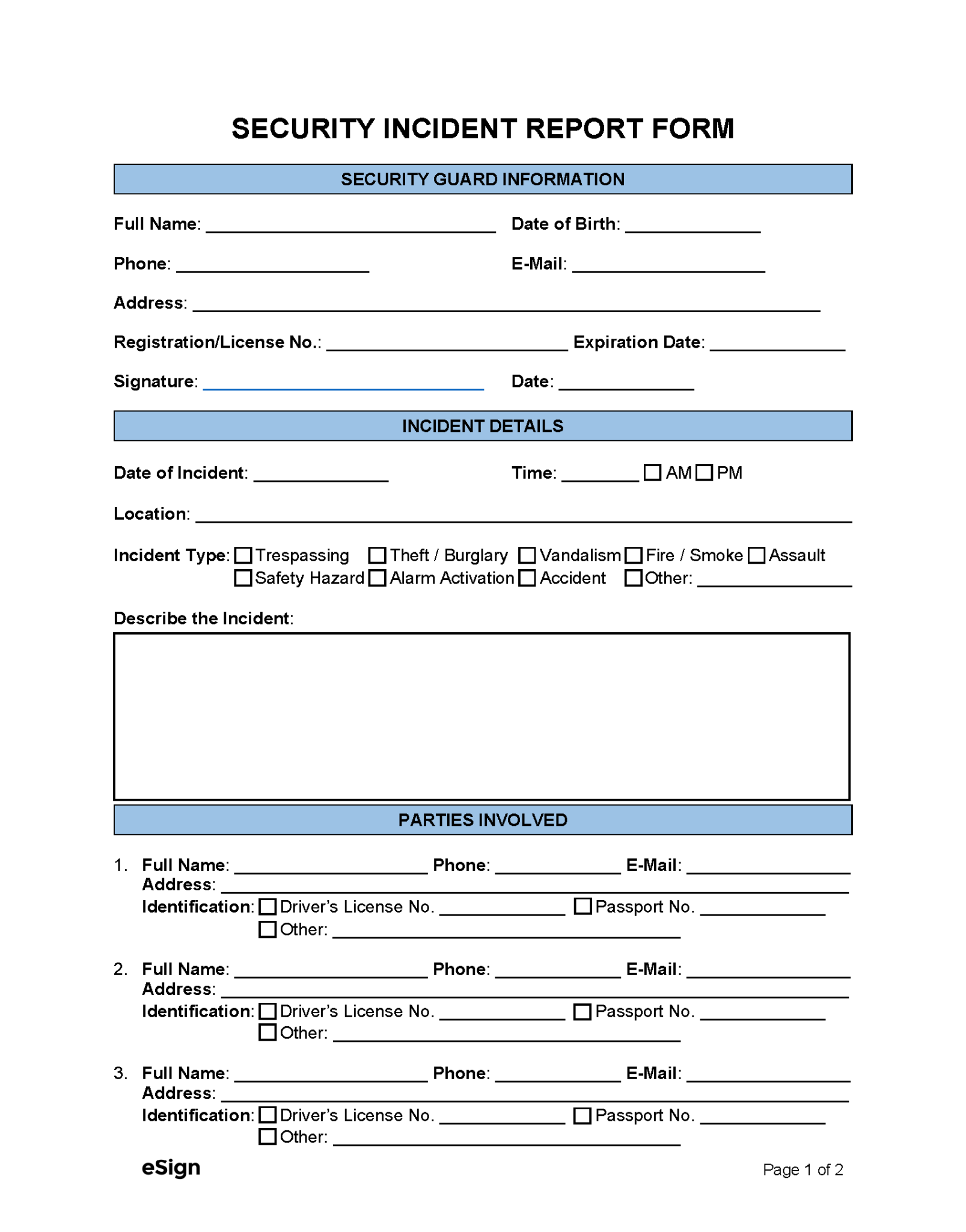 Free Security Guard Incident Report Template | PDF | Word
