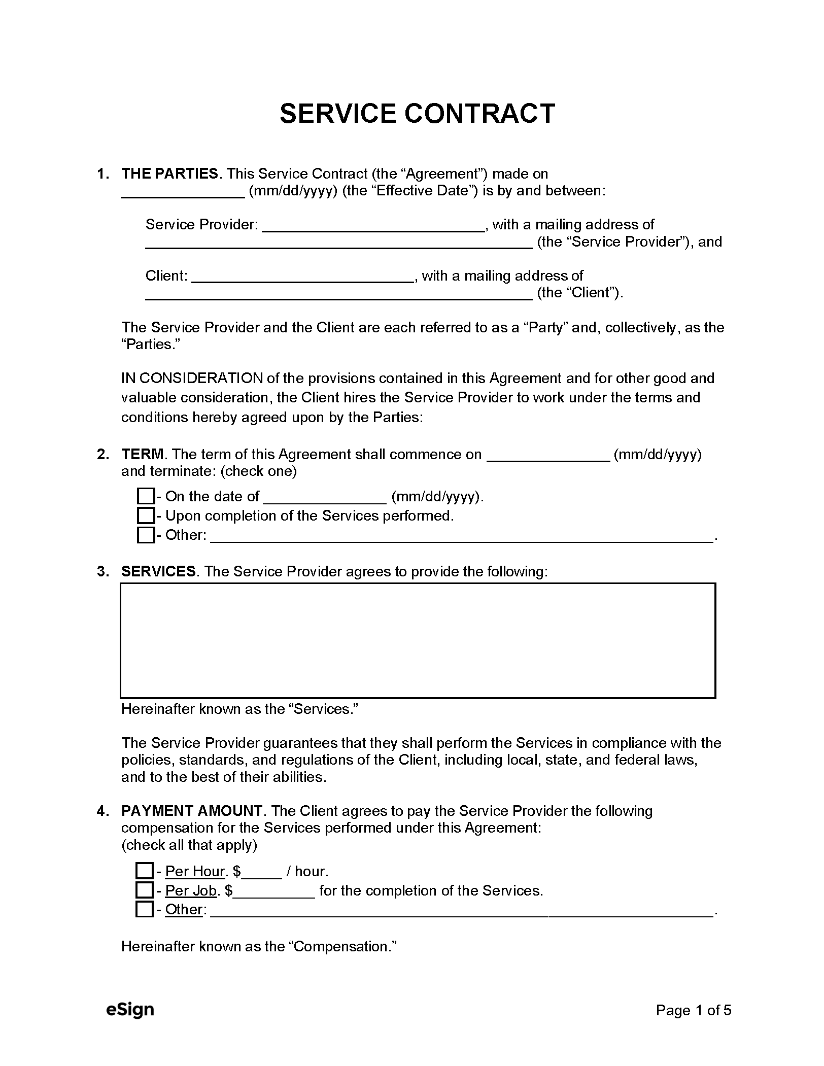 Free Service Contract Template PDF Word