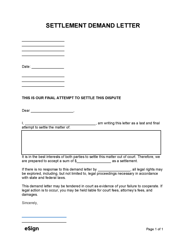 Free Settlement Demand Letter Template | PDF | Word